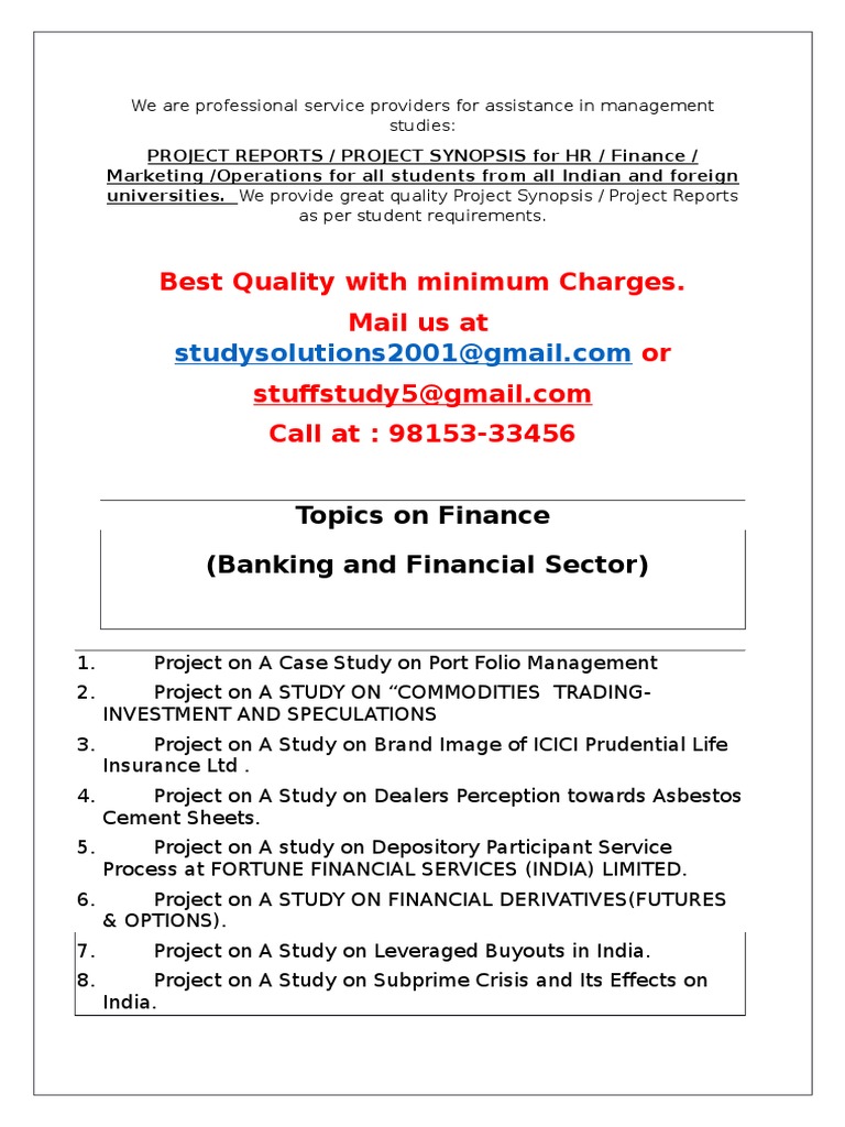 Mba Finance Project Topics12345 PDF | PDF | Derivative (Finance ...