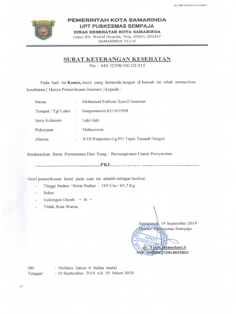 Surat Keterangan Kesehatan | PDF