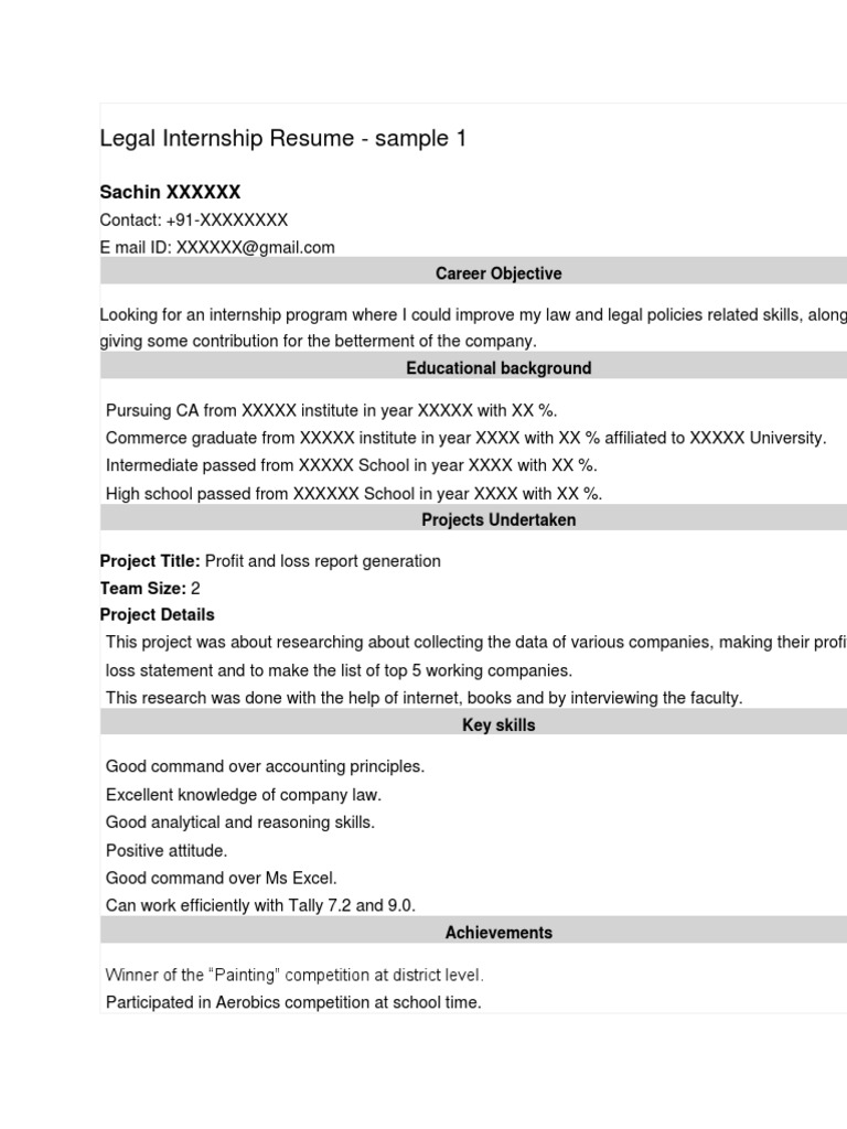 Legal Internship Resume - Sample 1: Sachin XXXXXX | PDF | Competition