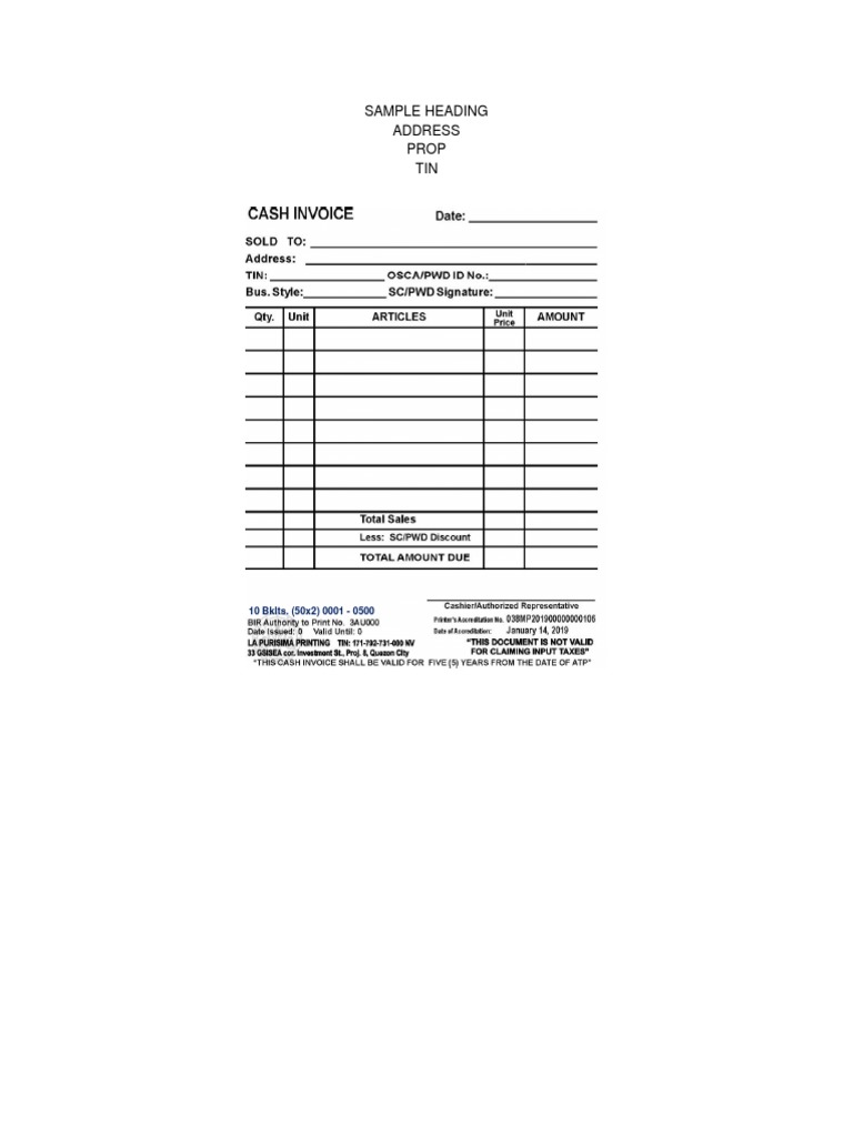 Sample Heading Address Prop TIN: 10 Bklts. (50x2) 0001 - 0500 | PDF