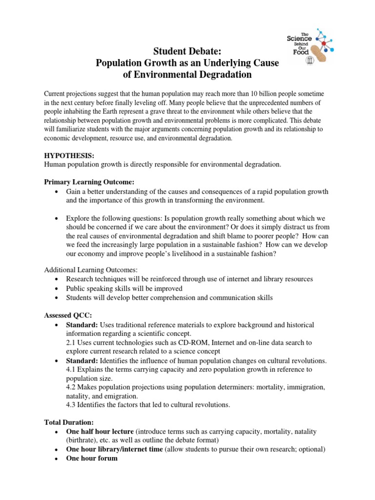 Population Growth-Population Growth Debate Lesson Plan SBOF July 2005 ...