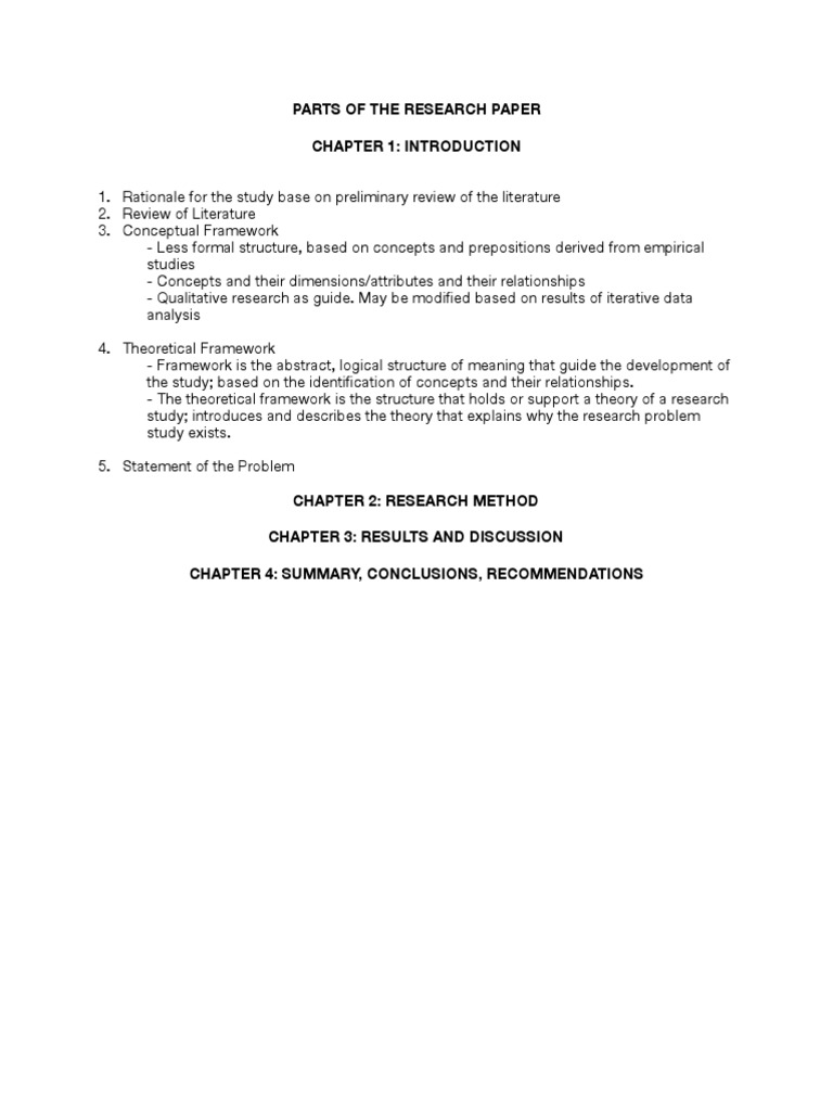 Parts of The Research Paper Chapter 1: Introduction | PDF
