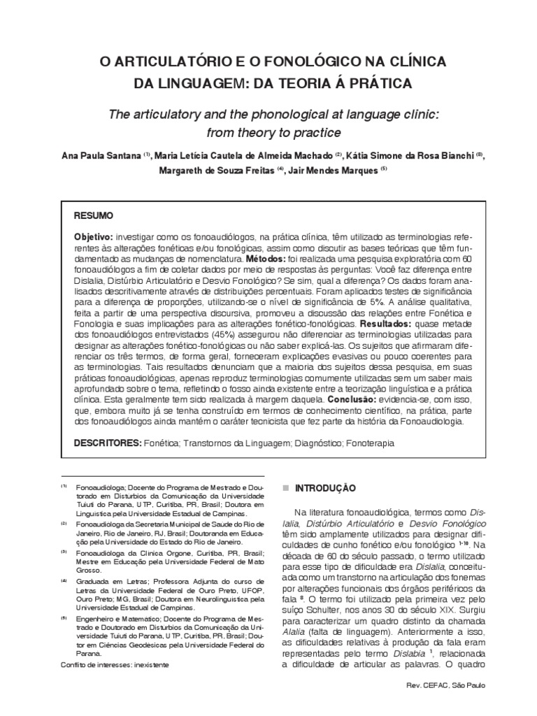 O Articulatório e o Fonológico Na Clínica PDF | PDF | Linguística ...