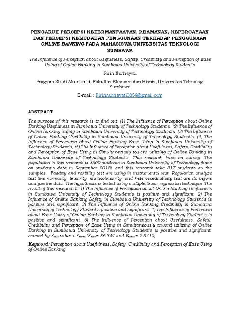 Online Banking Pada Mahasiswa Universitas Teknologi | PDF | Linear ...