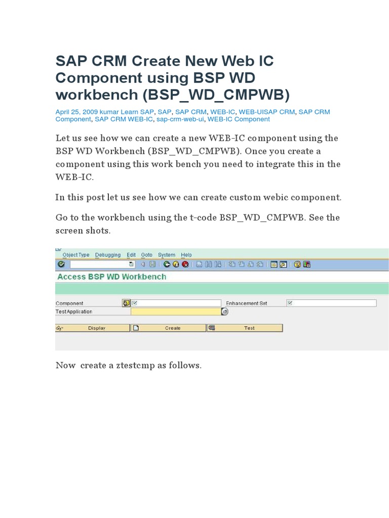 SAP CRM Create New Web IC Component Using BSP WD Workbench | PDF | Html | World Wide Web