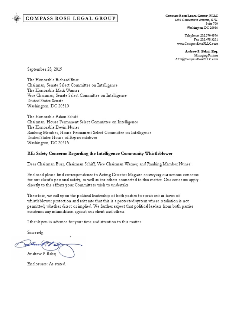 Whistleblower Safety Concerns Letter | PDF | Whistleblower | Espionage