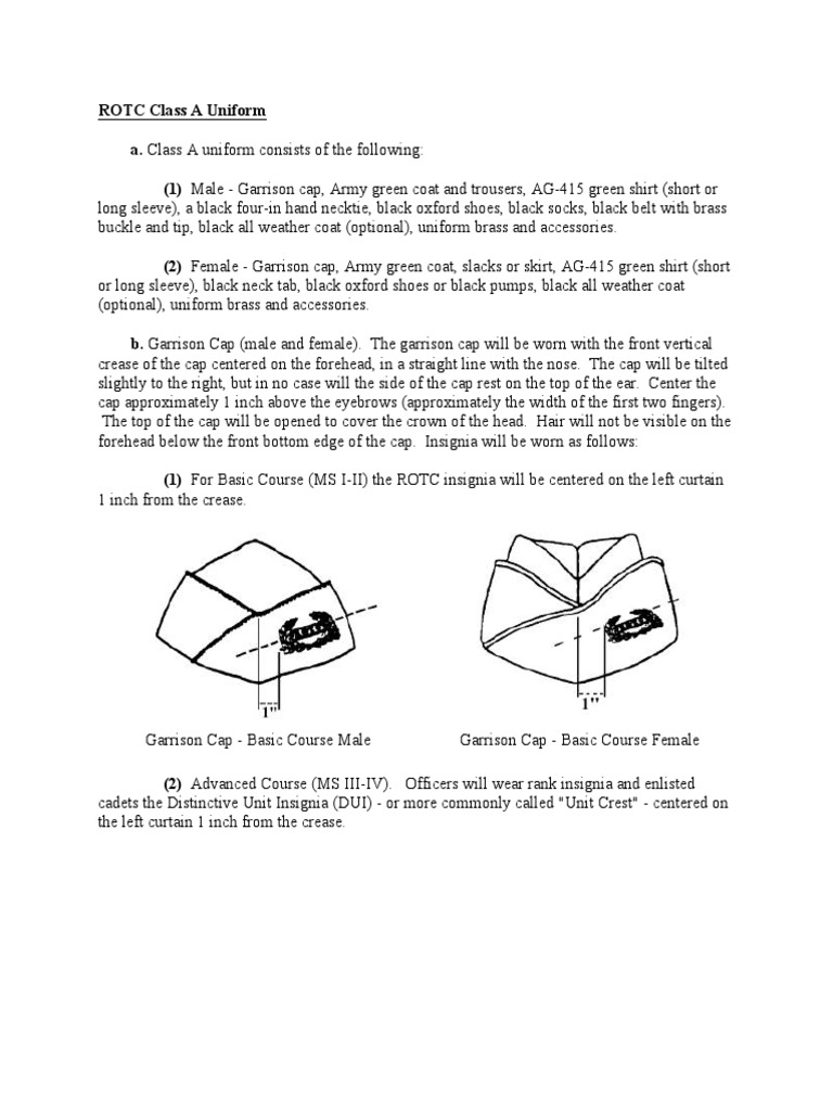 ROTC Class A and B Uniform Guide | PDF | Shirt | Military Personal ...