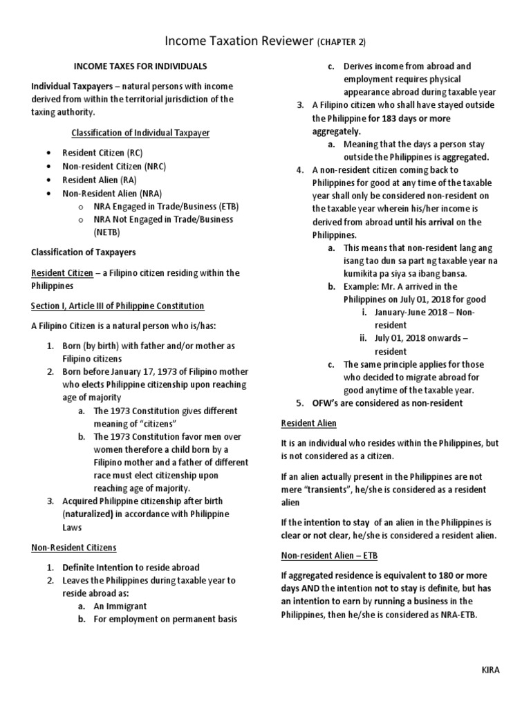 Reviewer Chapter 2 | PDF | Income Tax | Capital Gains Tax