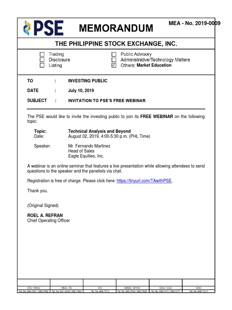 Free PSE Webinar on Technical Analysis | PDF