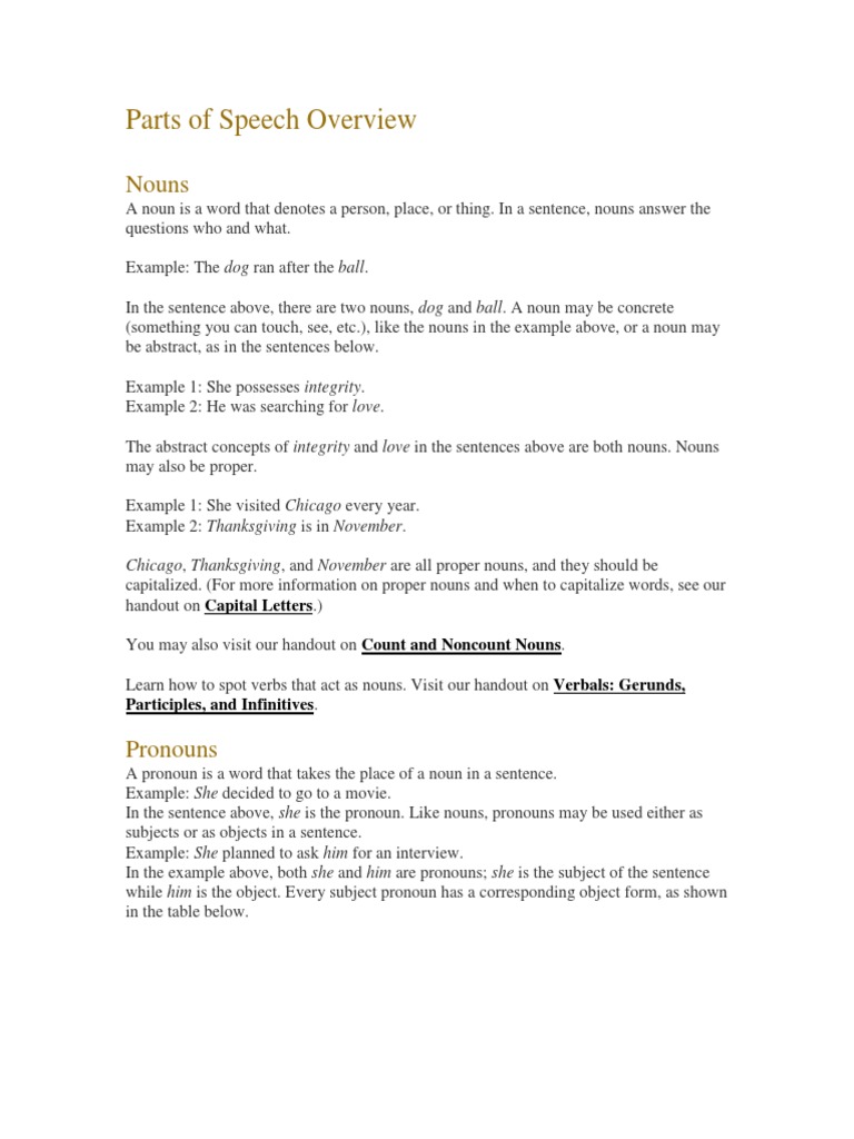 Parts of Speech Overview | PDF | Verb | Adjective