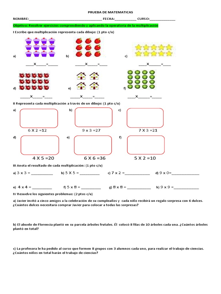 Prueba de Multiplicación para Primaria | PDF
