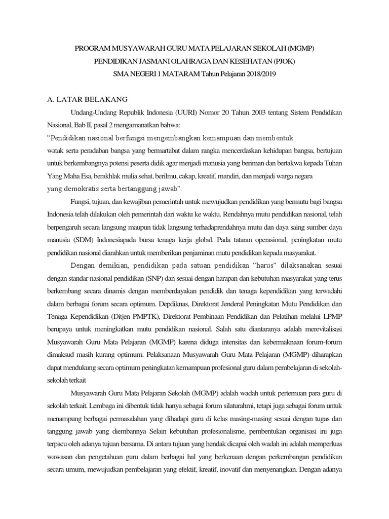 Program Kerja MGMP PJOK | PDF