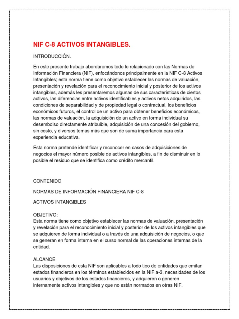 NIF C-8: Activos Intangibles y Valuación | PDF | Activo intangible | Beneficio (economía)