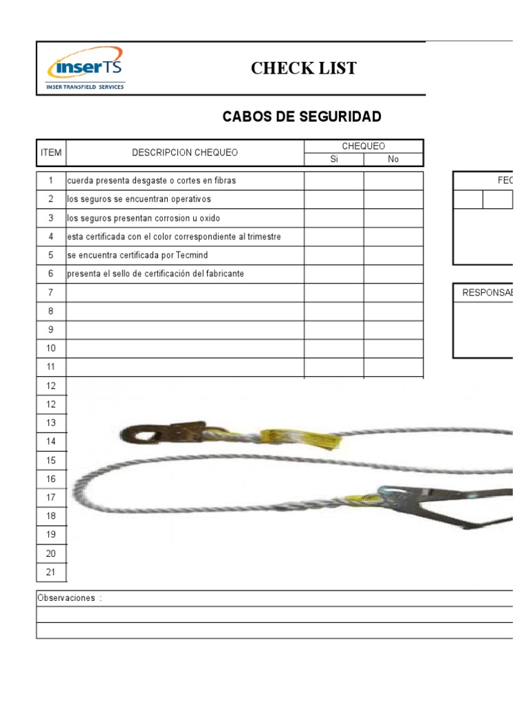 CHECK LIST Linea de Vida | PDF