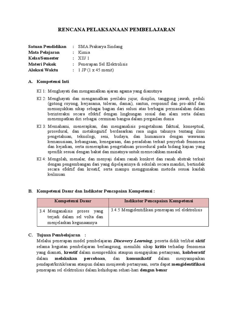 RPP Penerapan Sel Elektrolisis | PDF