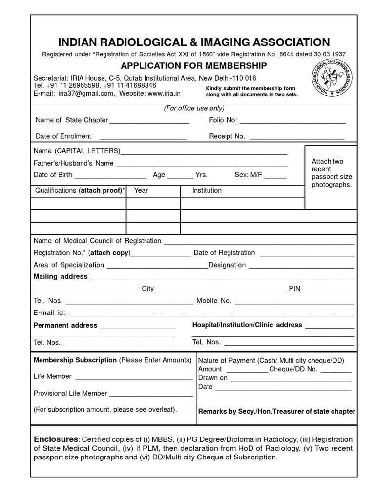 IRIA Membership Application Form | PDF | Business