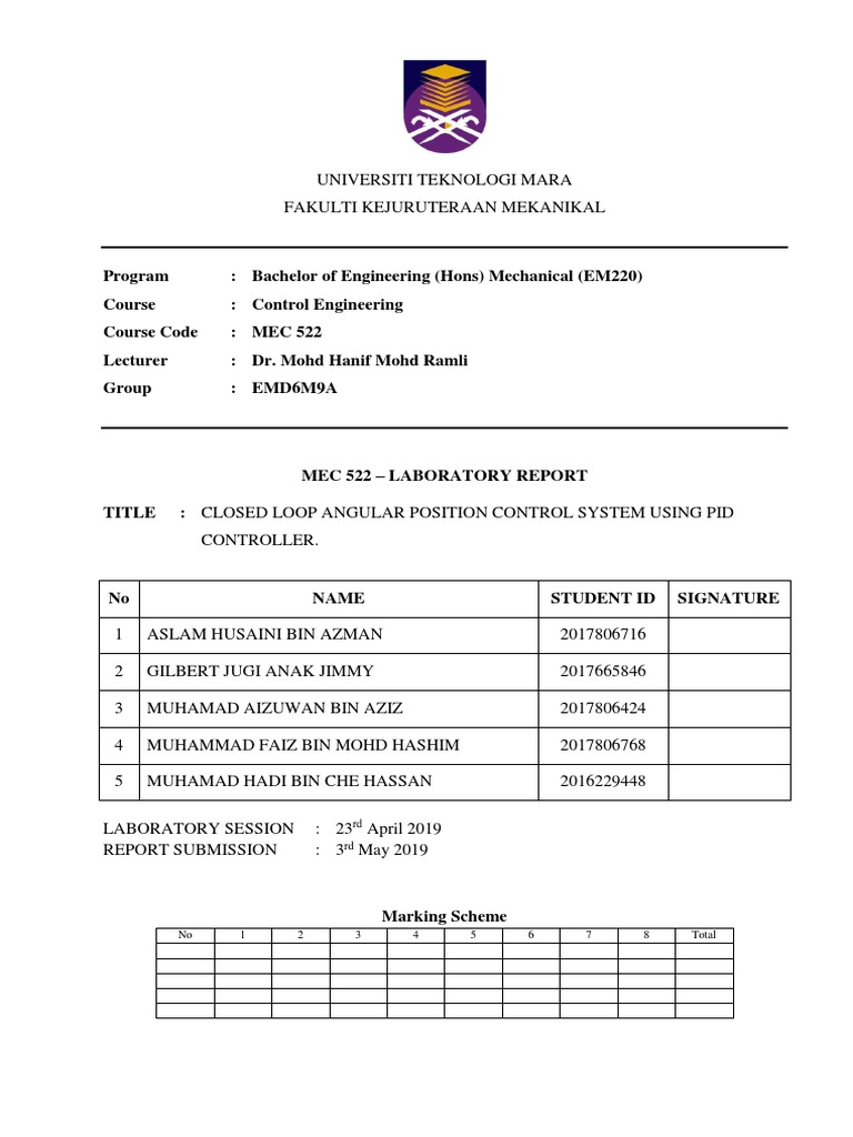 Closed Loop Angular Position Control of a DC Servomotor Using a PID Controller | PDF | Control ...