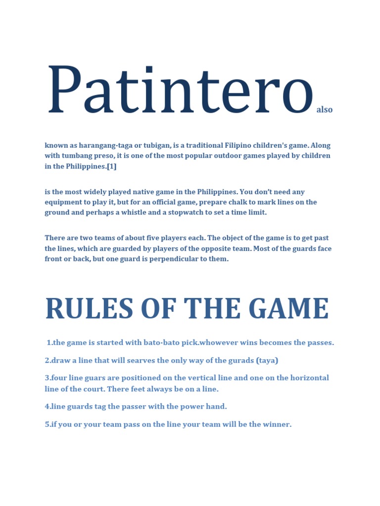 Patintero: Rules of The Game | PDF