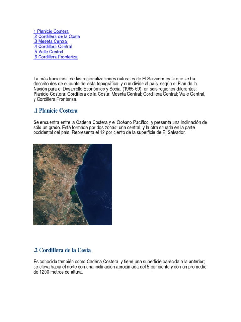 Características de la Planicie Costera en El Salvador | PDF | Andes ...