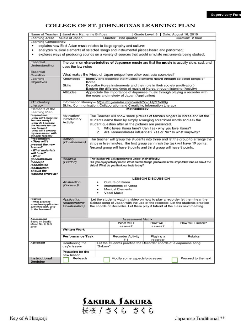College of St. John-Roxas Learning Plan: Methodology | PDF | Korea | Japan
