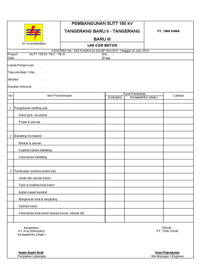 Format Ijin Cor | PDF