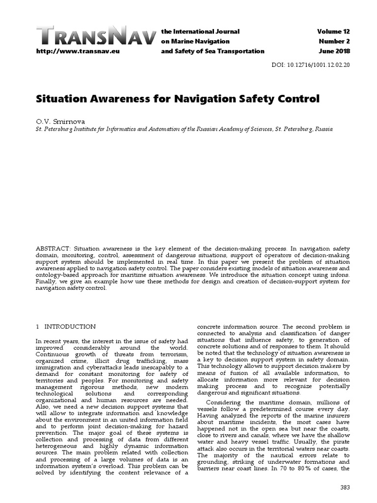 Situation Awareness For Navigation Safety Control | PDF | Situation ...