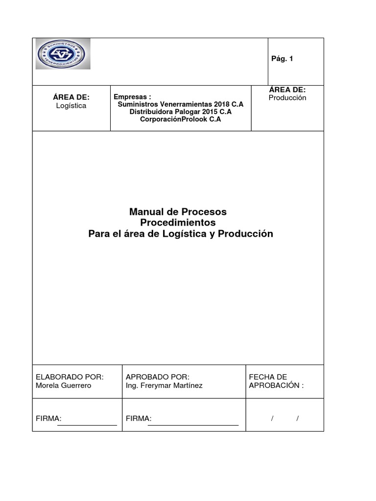 Manual de Procesos 1 | Logística | Almacén