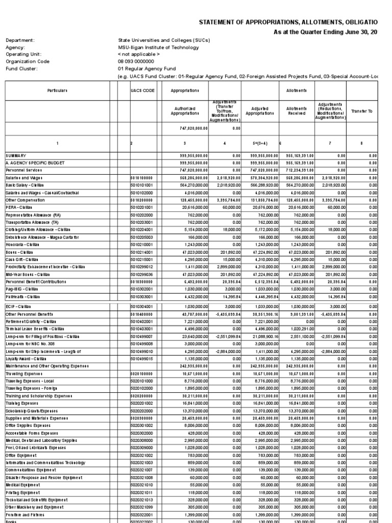 Statement of Appropriations, Allotments, Obligations, Disbursements and ...