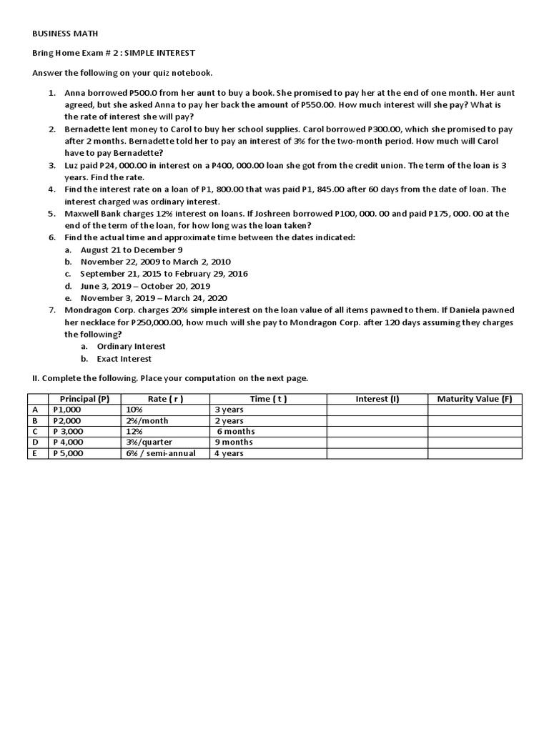 Principal (P) Rate (R) Time (T) Interest (I) Maturity Value (F) | PDF