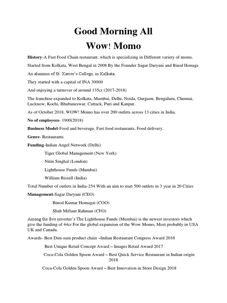 Good Morning All Wow Momo: Binod Homaga | PDF | Career & Growth ...