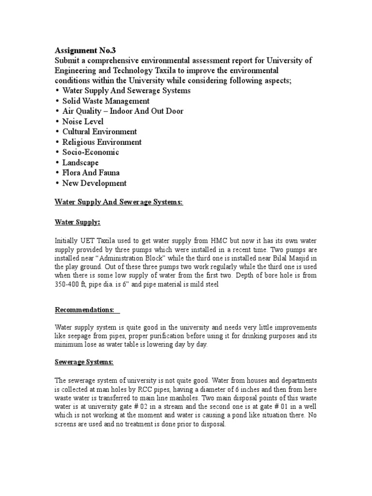 Assignment No.3: Water Supply and Sewerage Systems | PDF | Sanitary ...