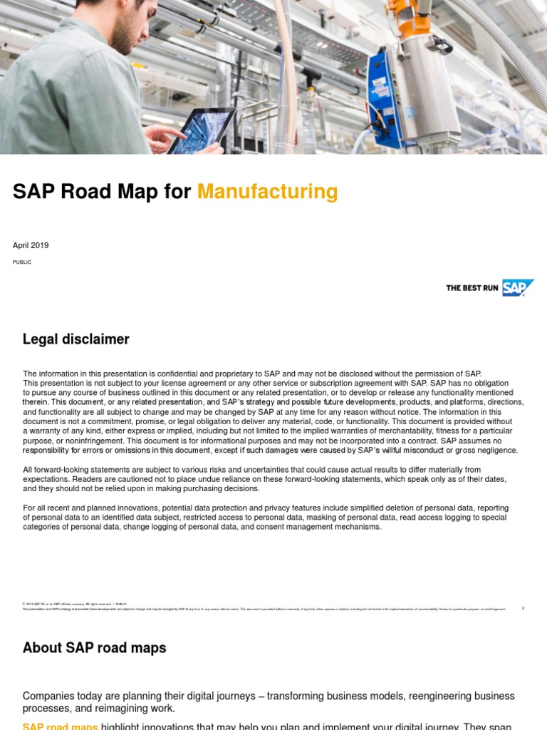 Sap Roadmap For Manufacturing | PDF | Sap Se | Cloud Computing