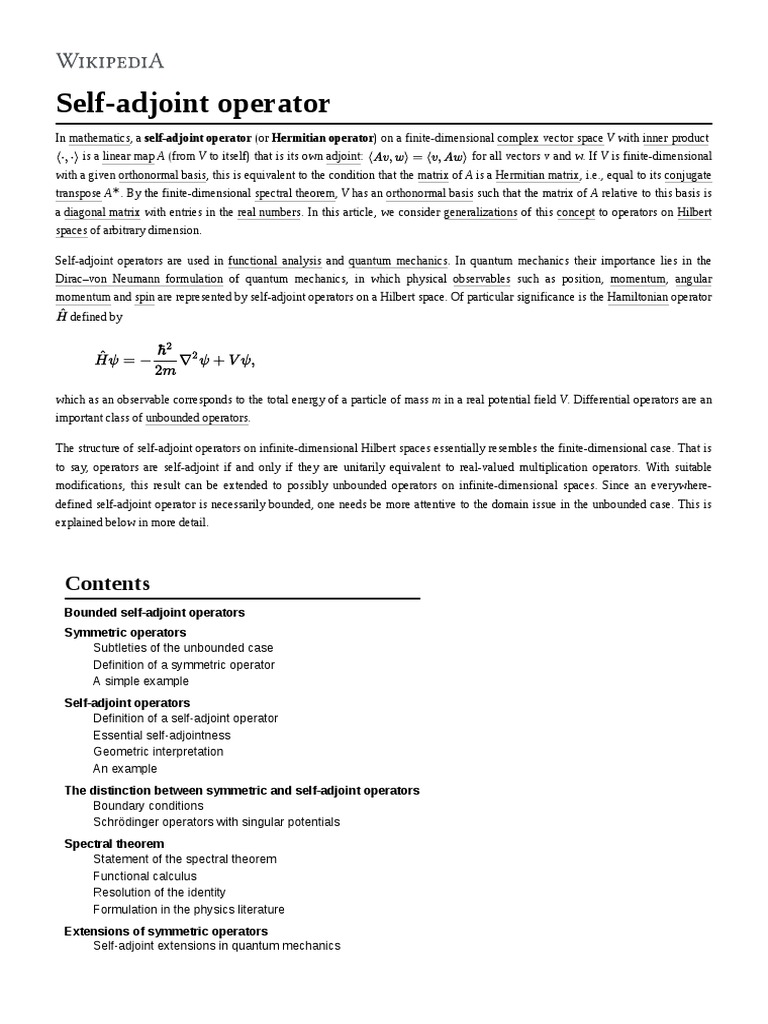 Self Adjoint Operator | PDF | Hilbert Space | Operator Theory