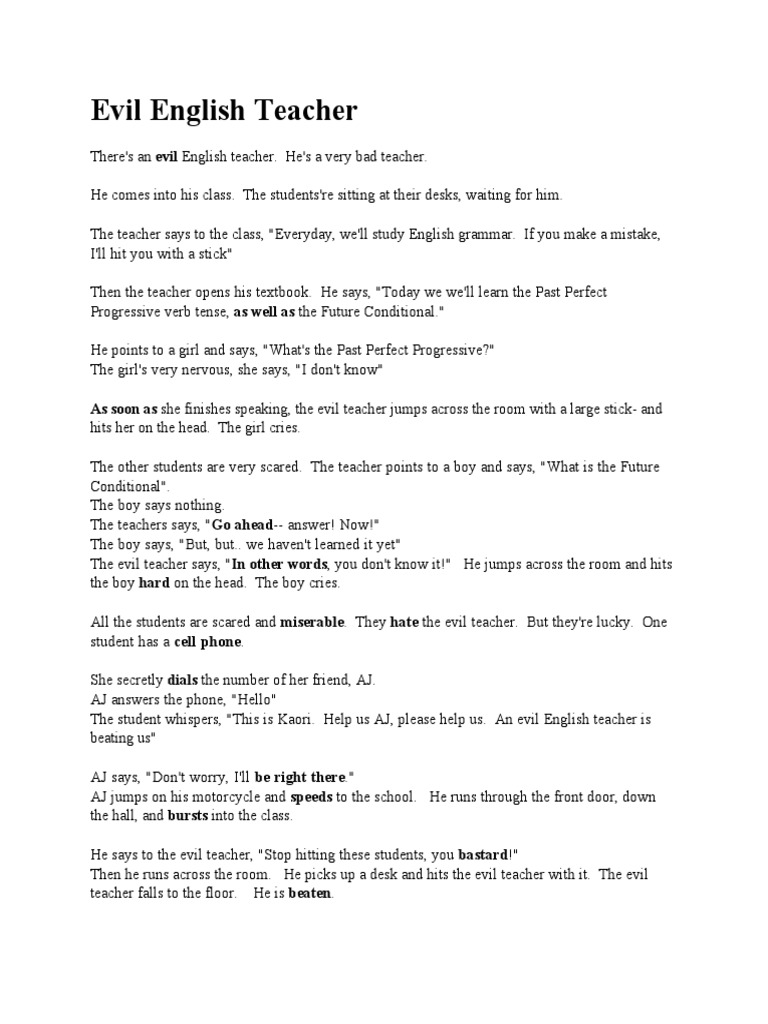 Evil English Teacher Defeated | PDF | Language Arts & Discipline | Wellness