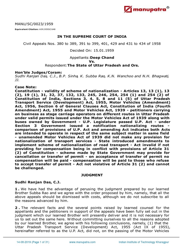 Sudhi Ranjan Das, C.J., B.P. Sinha, K. Subba Rao, K.N. Wanchoo and N.H ...