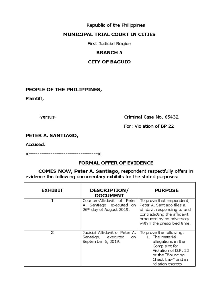 Formal Offer of Evidence | PDF | Affidavit | Legal Procedure