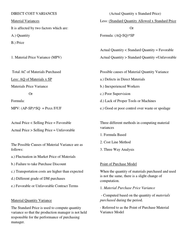Direct Cost Variances | PDF | Prices | Variance