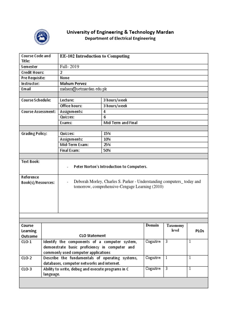 EE-102 Introduction To Computing | PDF | Test (Assessment) | Communication