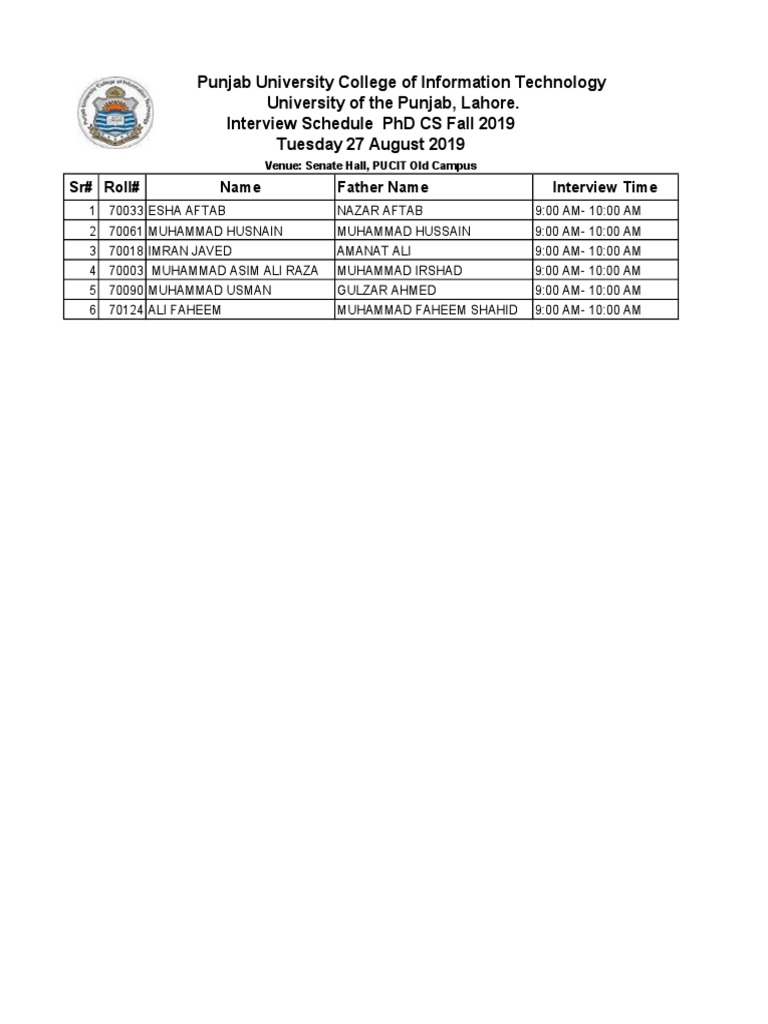 PhD CS Fall 2019 Interview Schedule | PDF