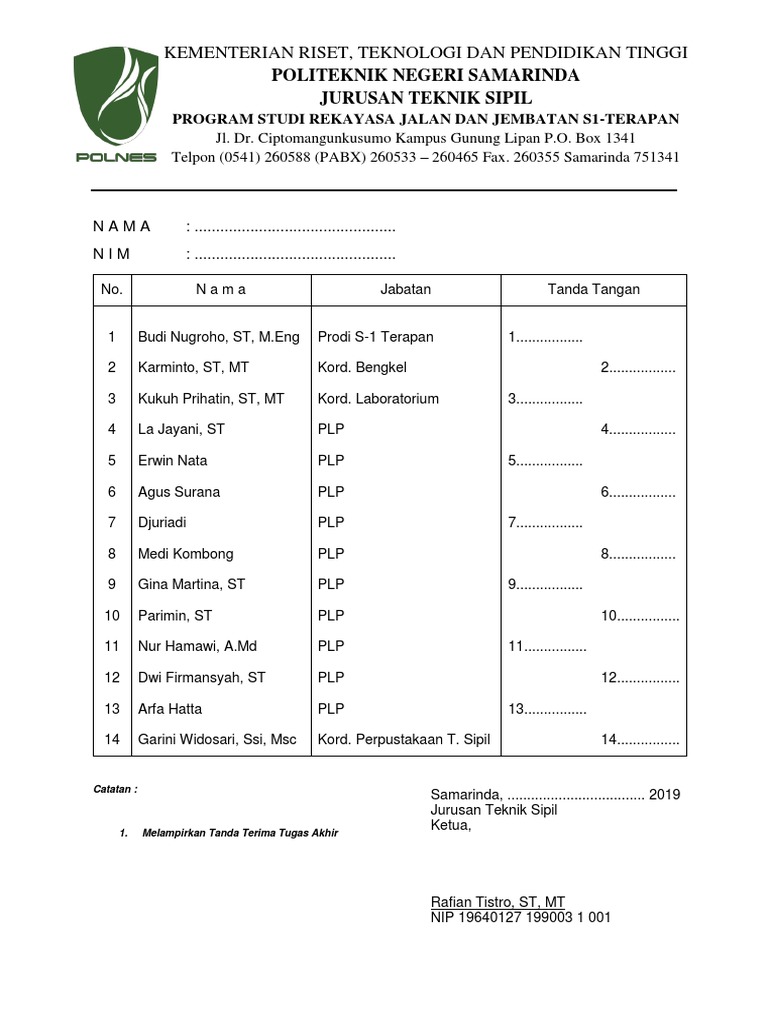 Lembar TTD Bebas Masalah | PDF
