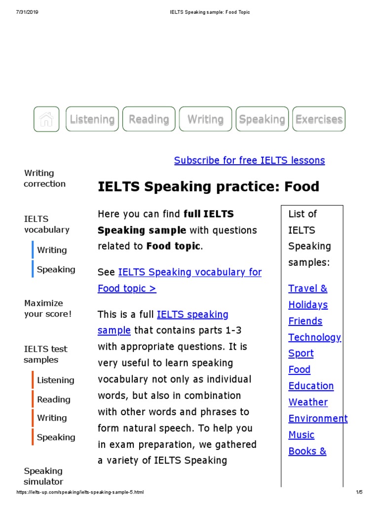IELTS Speaking Sample - Food Topic | PDF | Italian Cuisine | Cuisine