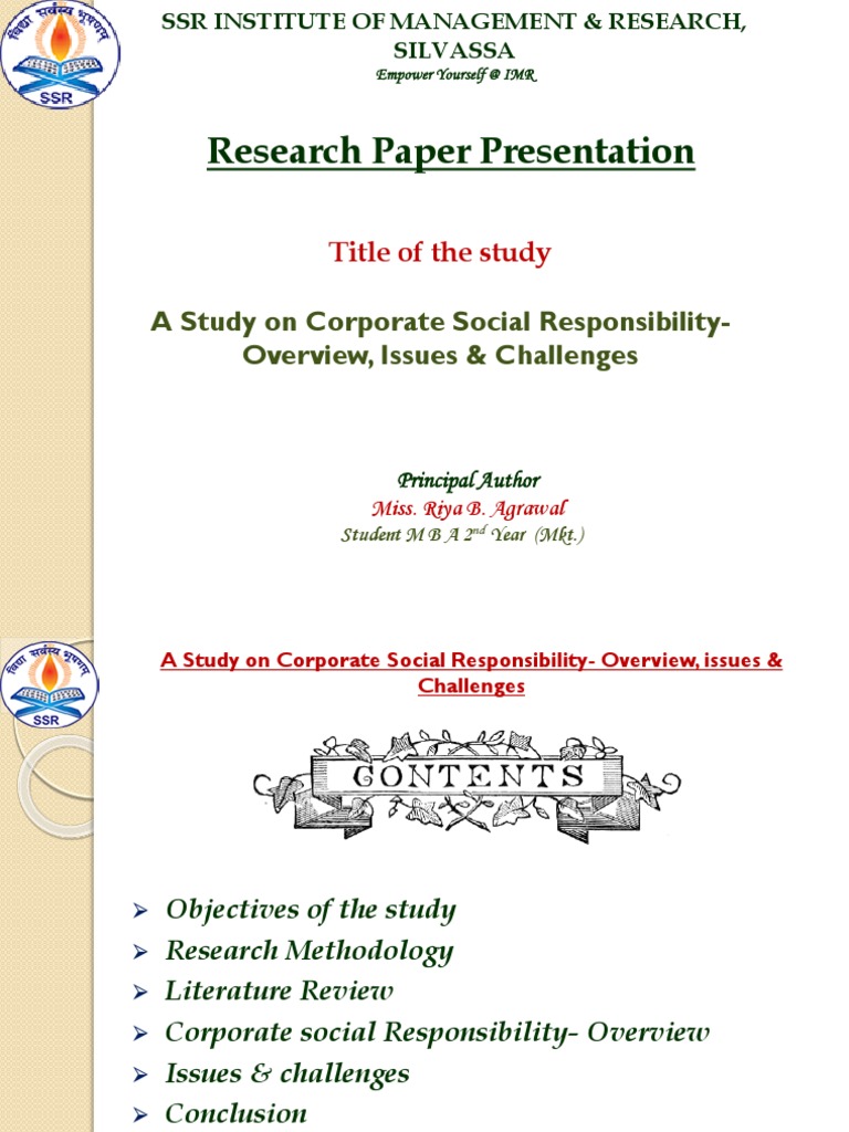 A Study On CSR - Overview, Issues & Challenges | PDF | Corporate Social ...
