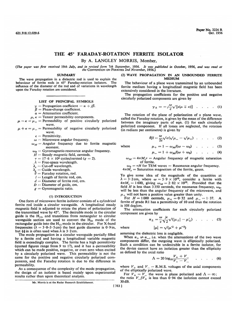 The 45° Faraday-Rotation Ferrite Isolator: by A. Langley Morris, Member ...