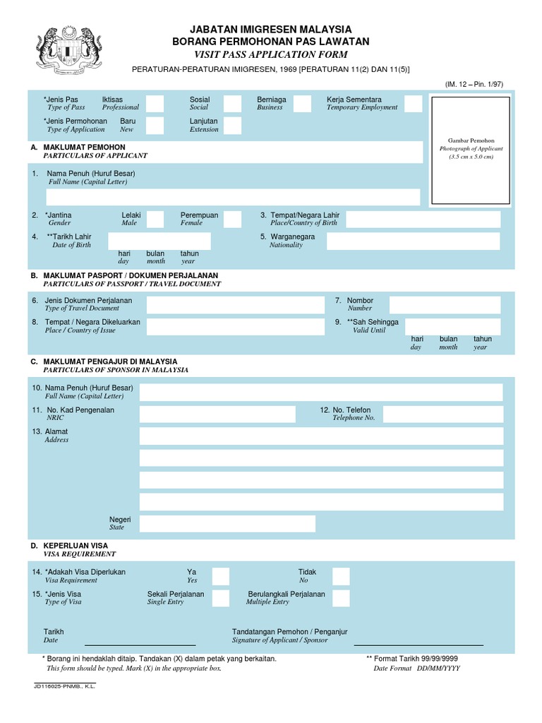 Visit Pass Application Form: Jabatan Imigresen Malaysia Borang ...
