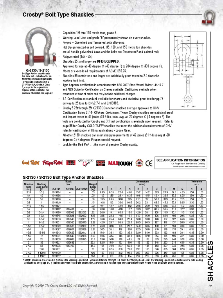 Crosby G-2130 Shackle Data Sheet.pdf | Screw | Building Materials