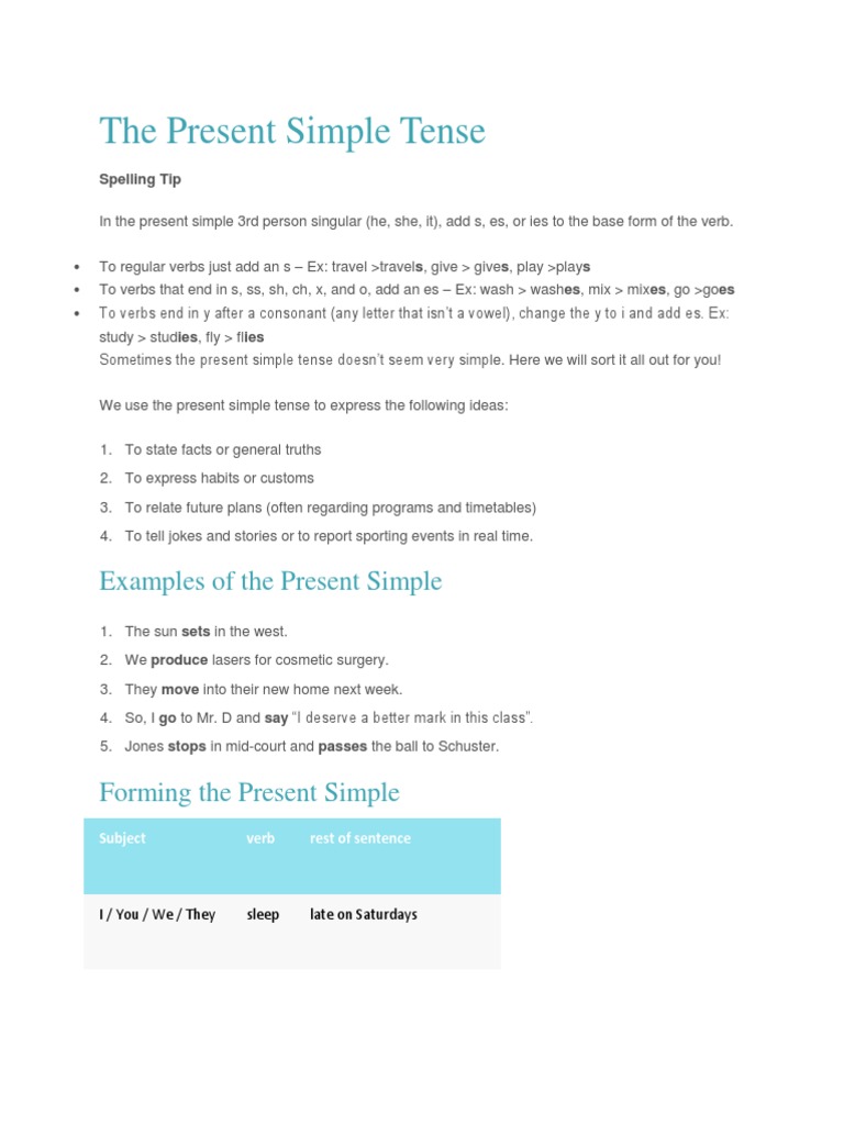 The Present Simple Tense | PDF | Question | Verb