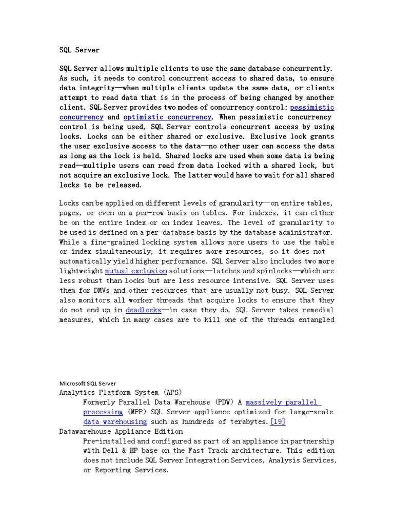 Pessimistic Concurrency Optimistic Concurrency: Microsoft SQL Server ...