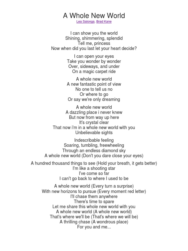 A Whole New World: Lea Salonga Brad Kane | PDF | Poetry