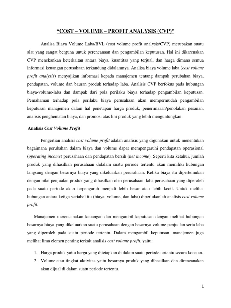 Analisis Biaya Volume Laba (CVP) | PDF