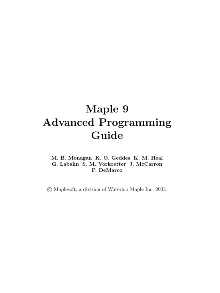 Maple 9 Advanced Programming Guide | PDF | Subroutine | Variable (Computer Science)